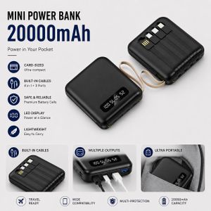 Generic New Mini 20000mAh Power Bank with Built-in Cables