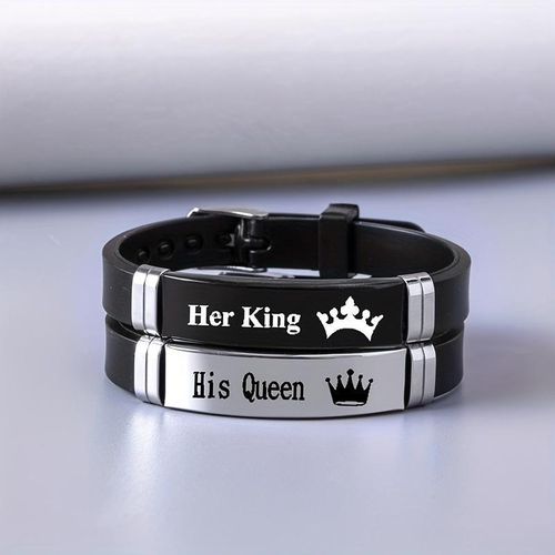 Fashion 2Pcs Couple Ring Set Crown "Ker King Hi Queen"