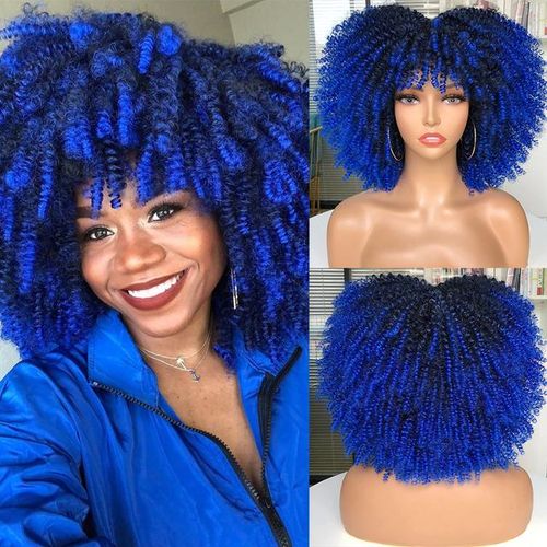 Short blue curly wig store