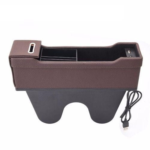 Generic Leather phone ID card key coin box holder with dual USB in the gap between car seats Brown Ar Jumia Nigeria