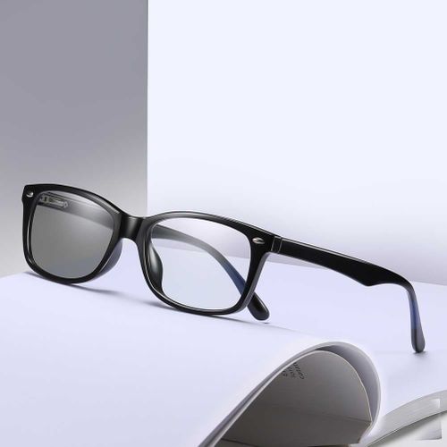 Fashion Photochromic Computer Glasses Rectangle Eyewear- Shiny Black ...