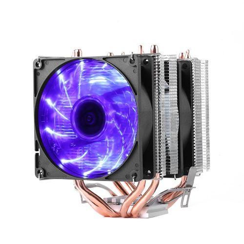 Generic 4 Copper Tube CPU Radiator Blue Light 3pin Double Fan 4 Tube ...