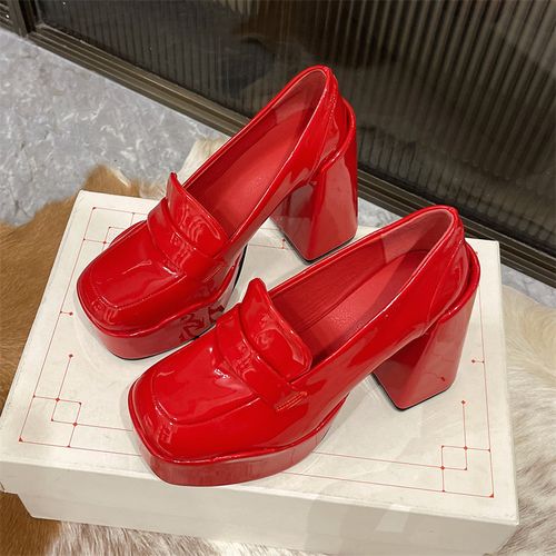 Fashion （red）white Red Chunky Heels Gothic High-heeled Shoes Women ...