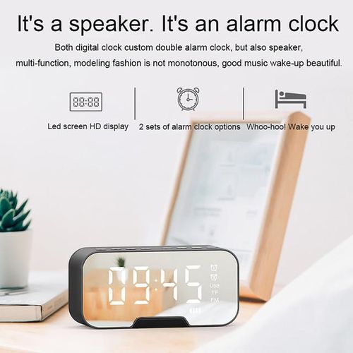 Generic Digital Alarm Clock Fm Radio Wireless Bluetooth Mirror Led With ...
