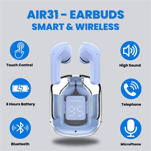 Generic Air 31 Wireless Crystal Clear Bluetooth 5.3 Earphones With LED ...