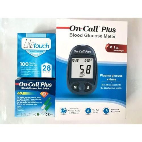 On Call Plus Glucometer Complete With 50 Strips And Free Pulse Oximeter ...