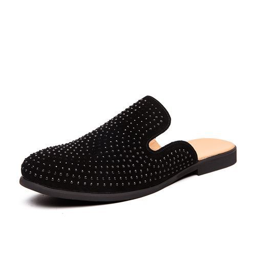 Fashion Mens Half Shoes With Yellow Wool Half Formal Shoes Black ...