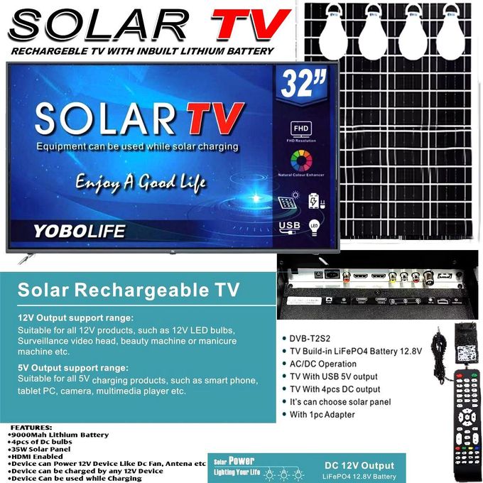YOBOLIFE Durable 32 inch 15W "Rechargeable" AC/DC SOLAR