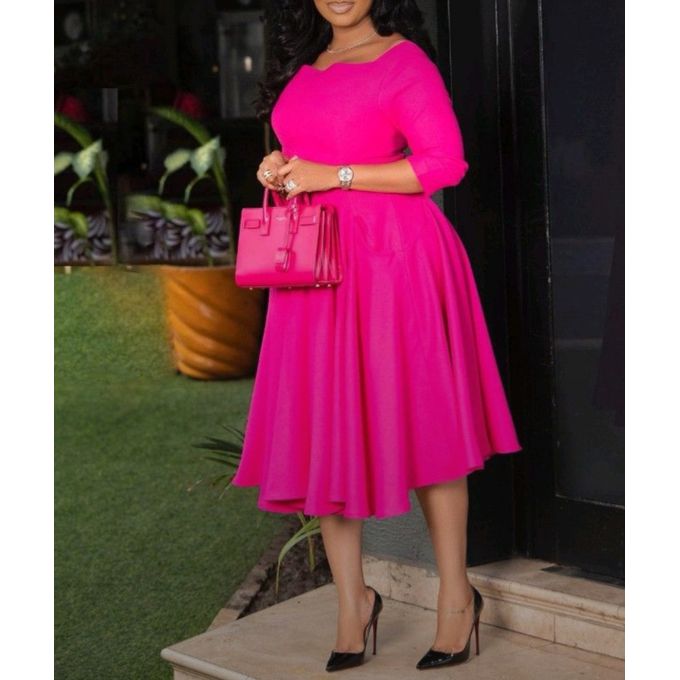 Fashion Trendy Pink Flared Dress