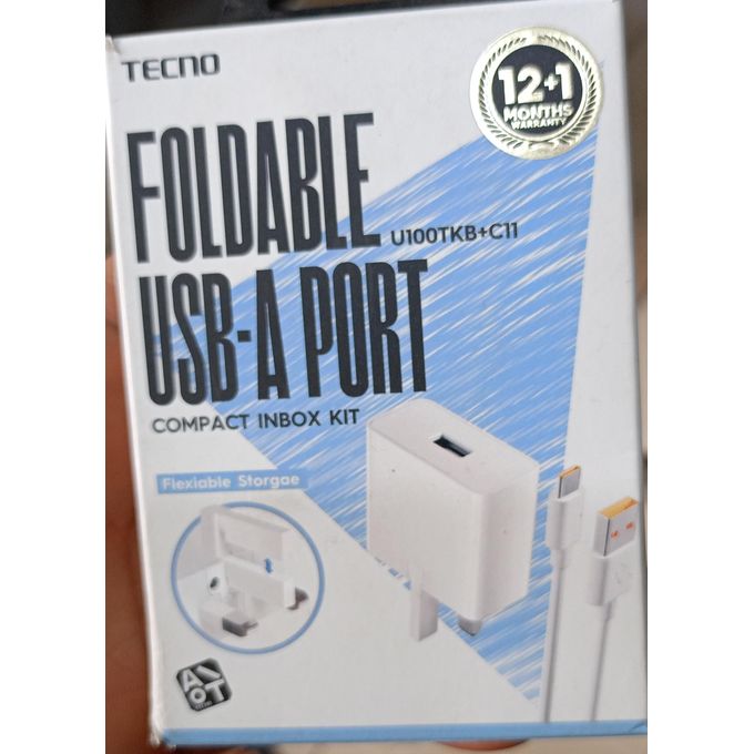 Tecno 10w Type C Charger Foldable USB-A Port