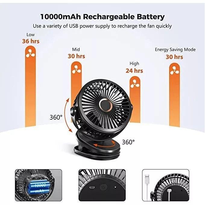 Generic Rechargeable Fans Mini 10000mAh 720° Rotation 4-speed ...