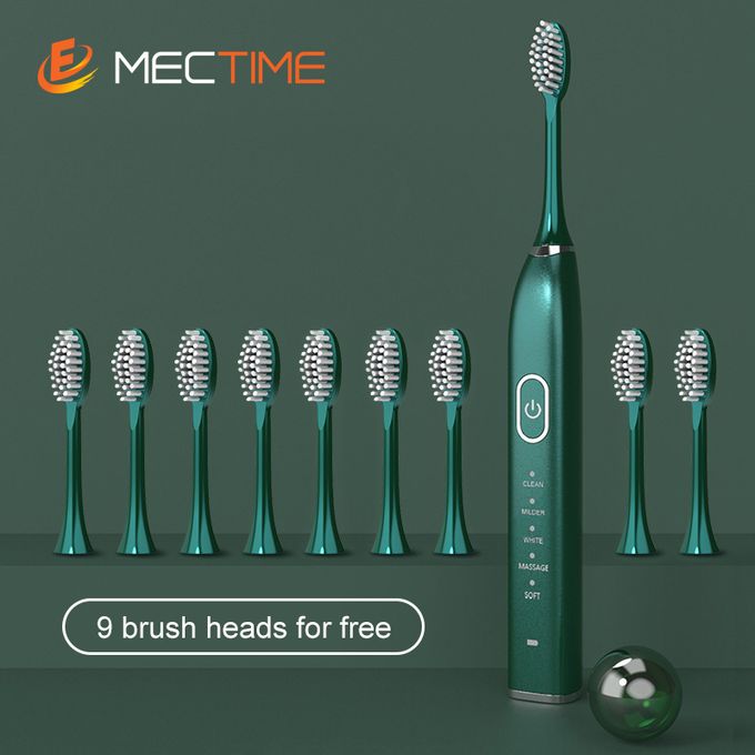 Generic Electric Toothbrush Soft Bristle With 10 Brush Heads - Green ...