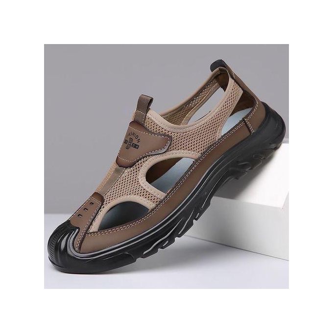 VANHUHU Men's Breathable Sandals Slippers Half Casual Open Shoes Brown ...