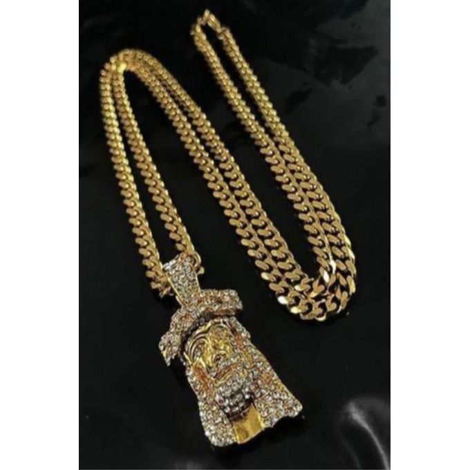 Fashion Long gold Cuban with iced Jesus piece pendant | Jumia Nigeria