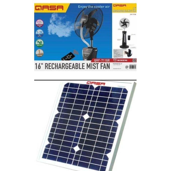 Qasa 16 inches rechargeable mist fan with solar panel