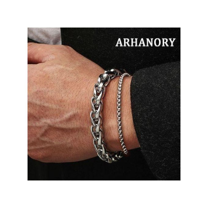 ARHANORY Stainless Steel Hand Chain Men Classic Bracelet - Silver ...
