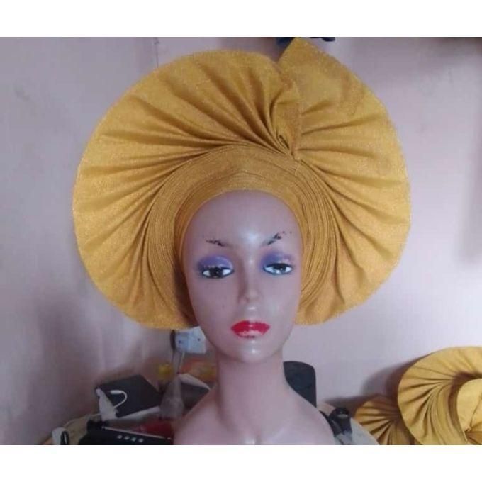 Fashion Autogele, Pre Tied Gele Gold (Ready To Wear Gele)