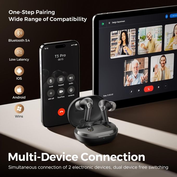 Soundpeats T3 Pro Wireless ANC Earphone - BT 5.4 With Multi Device ...