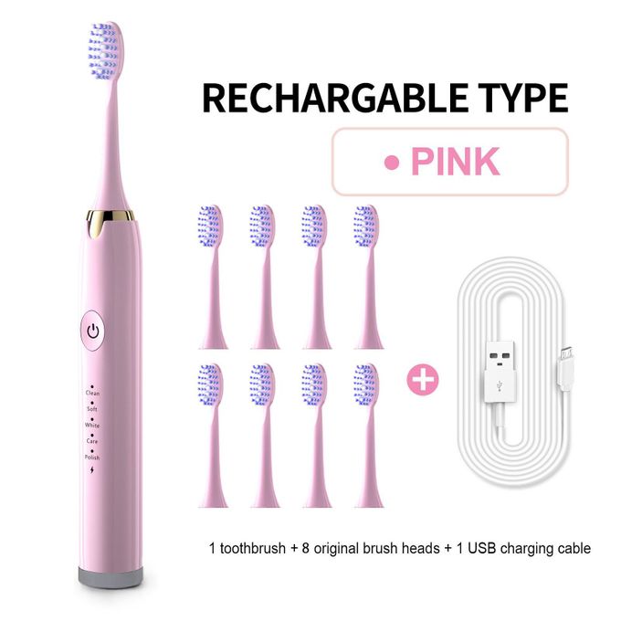 Generic Electric Toothbrush With 8 Brush Heads USB Charging Pink ...