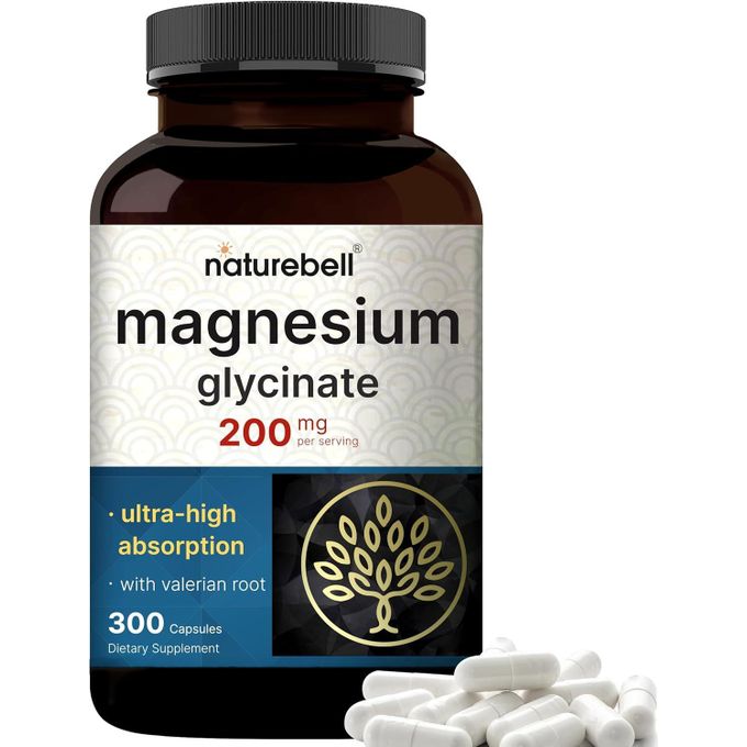 Naturebell Magnesium Glycinate 200mg With Valerian Root, 300 Capsules ...