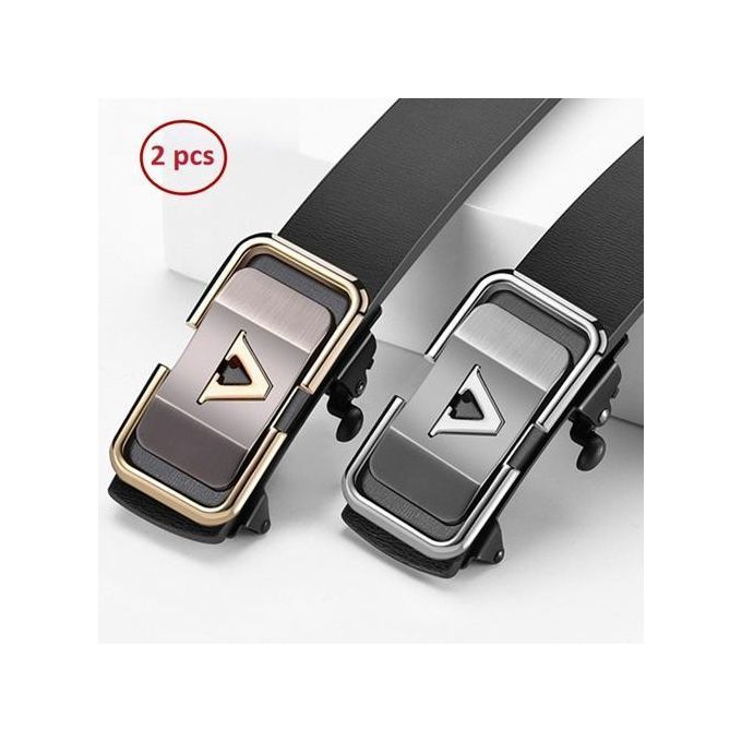 Fashion 2 Pcs Men's Automatic Buckle Leather Belt with V