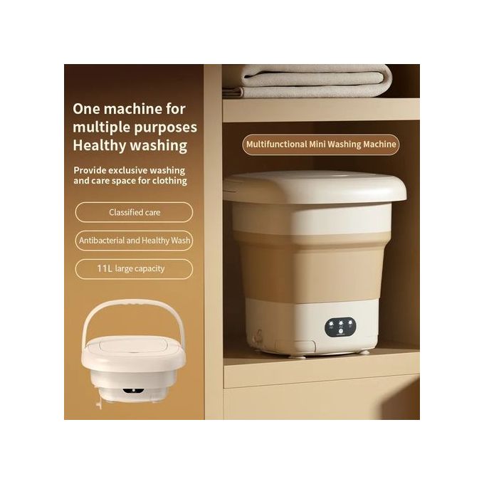 Generic 9L Portable Folding Turbine Washing Machine - Khaki | Jumia Nigeria