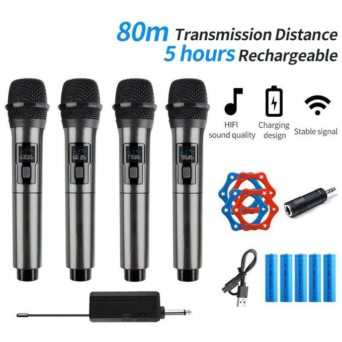 YUUIKLLE Rechargeable Quad Wireless Microphone – 4 Dynamic
