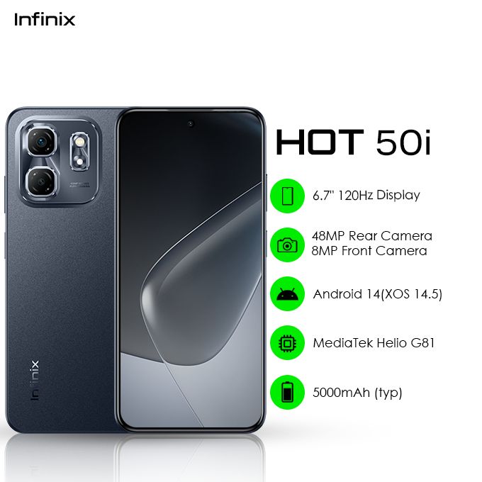 Infinix Hot 50i 6.78″ 4GB RAM/128GB ROM Android 13- Black – My college plug